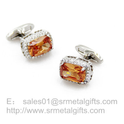 Silver cubic zircon stone Cufflinks for men, rectangle stone cuff links, in stock, supplier