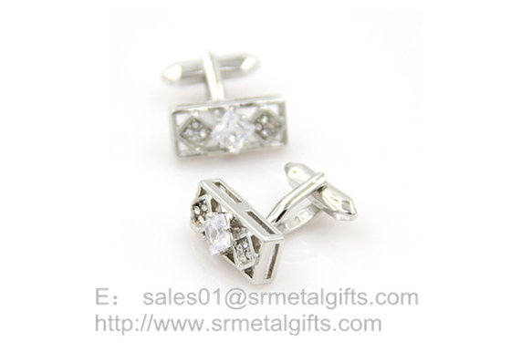 Silver cubic zircon stone Cufflinks for men, rectangle stone cuff links, in stock, supplier
