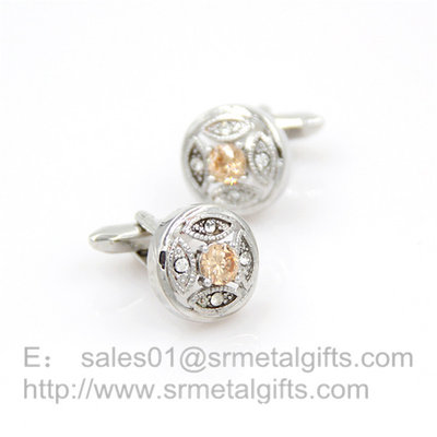 Personalized crystal stone Cufflinks, round zirconia cufflinks, China factory, supplier