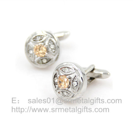 Personalized crystal stone Cufflinks, round zirconia cufflinks, China factory, supplier