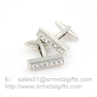 Retro silver stone cufflinks for business wear, jewelry cufflink inset with rhinestone, supplier