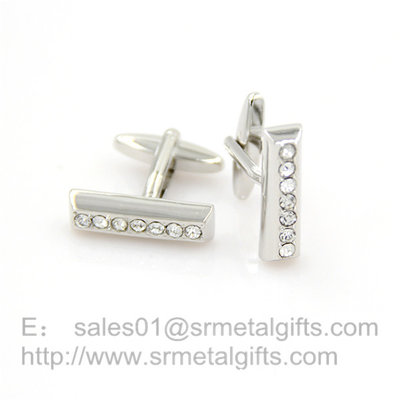 Retro silver stone cufflinks for business wear, jewelry cufflink inset with rhinestone, supplier