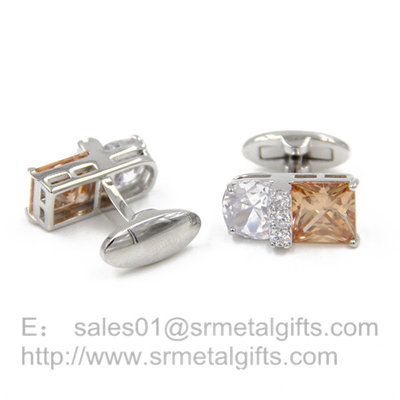 Engravable oval cuff links for men, engravable silver cufflinks with rhinestones, supplier