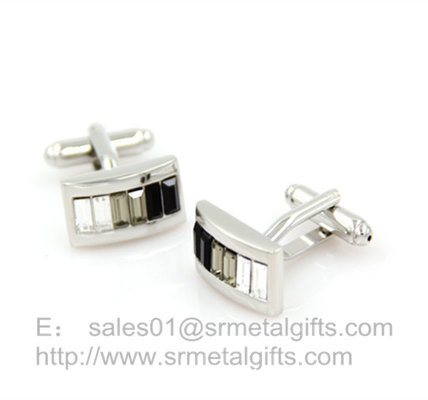 Engravable oval cuff links for men, engravable silver cufflinks with rhinestones, supplier