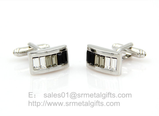 Multi color crystal cufflinks, jewelry cufflinks with 3 color crystal stone inlay, supplier