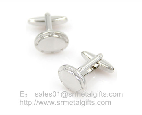 Engravable oval cuff links for men, engravable silver cufflinks with rhinestones, supplier
