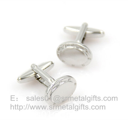 Engravable oval cuff links for men, engravable silver cufflinks with rhinestones, supplier