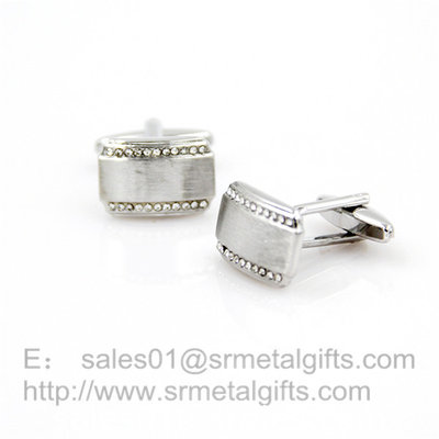 Satin finish cufflinks with rhinestones, brush finish jewelry cuff links, in stock, supplier