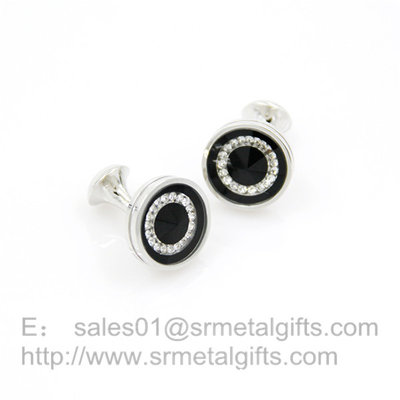 Silver rhinestone wedge cufflinks with mushroom back closure, in stock, supplier