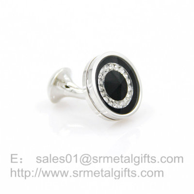 Silver rhinestone wedge cufflinks with mushroom back closure, in stock, supplier