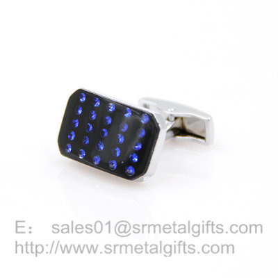 Silver rhinestone wedge cufflinks with mushroom back closure, in stock, supplier