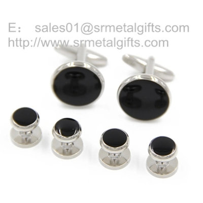 Black soft enamel cufflink and stud set for men, men's cufflink and stud gift set, supplier
