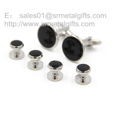 Black soft enamel cufflink and stud set for men, men's cufflink and stud gift set, supplier