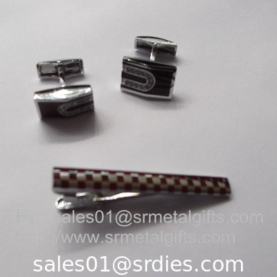 Sleek soft enamel checker tie clip and cufflink set for men, supplier
