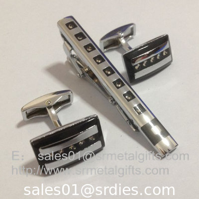 Glass top cufflink with rhinestone inlaid, personalized men's clasp tie bar and tie clip, supplier