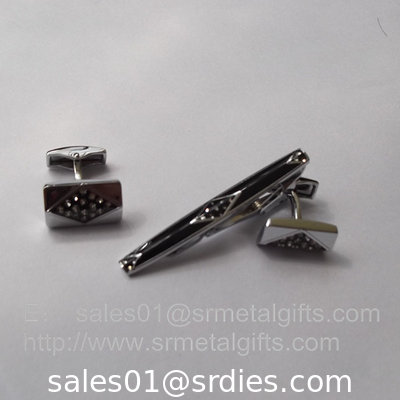 Glass top cufflink with rhinestone inlaid, personalized men's clasp tie bar and tie clip, supplier