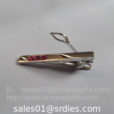 Silver plated men's tie clips with pink stone inlay, clasp tie bars and tie clips for men, supplier