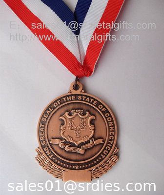 Custom antique bronze sport games medals with lace, bronze engraved sports medallions, supplier