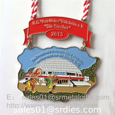 Enamel paint half Marathon medals and medallions with lace ribbon, enamel sport medals, supplier