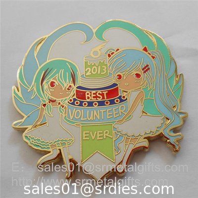 Exquisite enamel volunteer lapel pin, tailored enamel lapel pin for garment ornament, supplier
