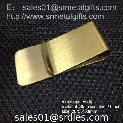 Brushed brass money clips with logo imprint, brass or stainless steel material, supplier