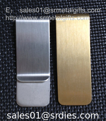 Brushed brass money clips with logo imprint, brass or stainless steel material, supplier