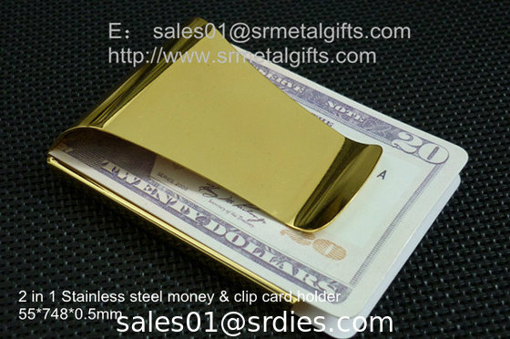Premium gold plated steel money clip and credit card holder wallet for man gifts, supplier