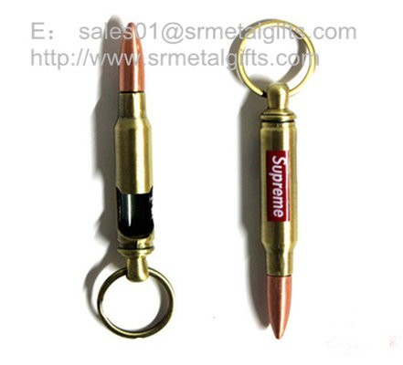 Solid bullet shape bottle can opener keychain, imprinted bullet can opener key rings, supplier