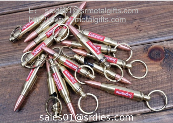 Imprinted bullet beer opener key tags, bespoke bullet bottle can opener key ring, supplier