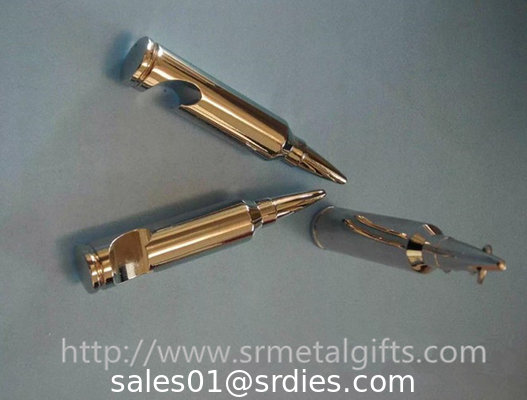 Solid bullet shape bottle can opener keychain, imprinted bullet can opener key rings, supplier