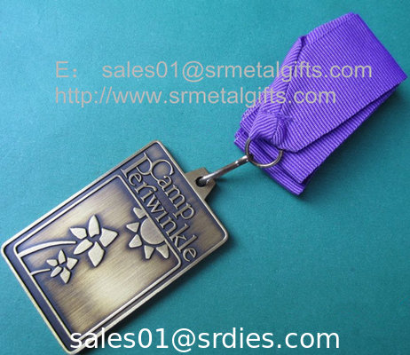 Custom metal blank engraved hockey medals with ribbon, antique brass plated, supplier