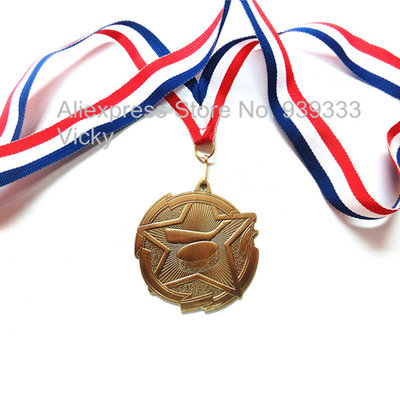 Custom metal blank engraved hockey medals with ribbon, antique brass plated, supplier
