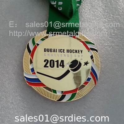 Polish bronze metal ice hockey challenge medals with colour filled, metal hockey medals, supplier