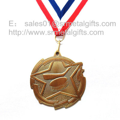 Polished bronze Olympic games medals with ribbon, Olympics trophy and award medals, supplier