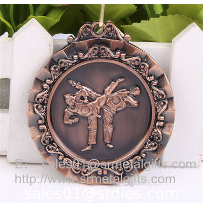 Bronze plated metal sports medals with ribbon, bronze metal awards medals and medallions, supplier