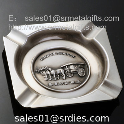 Brush metal 8 inch cigarette ashtray, personalized round steel engraved ash tray, supplier