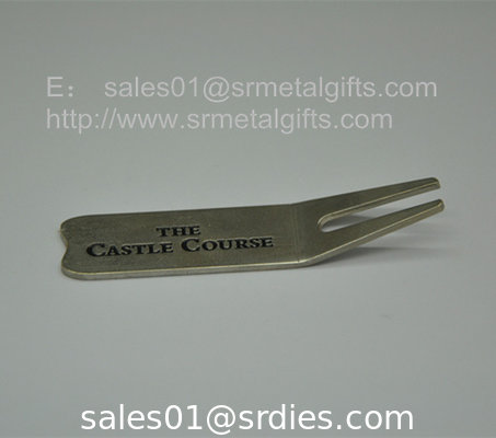 Metal golf tee pitchfork, golf club branded metal golf tee pitchmark repairer, supplier