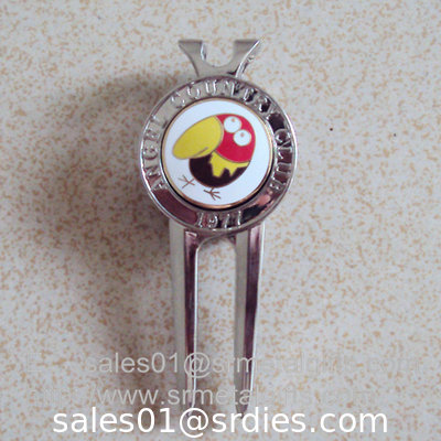 Small quantity wholesale metal golf pitchfork with golf design epoxy dome, supplier
