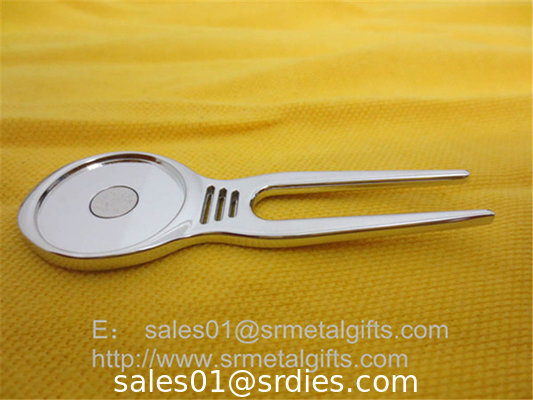 Metal golf repair pitchfork, metal golf repair divot tool with custom logo ball marker, supplier