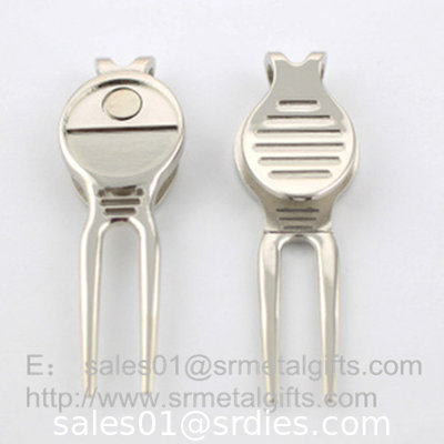 Metal golf repair pitchfork, metal golf repair divot tool with custom logo ball marker, supplier