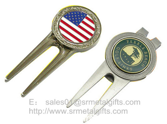 Custom metal golf divot repairer with magnetic ball marker, blank metal golf divot tool, supplier
