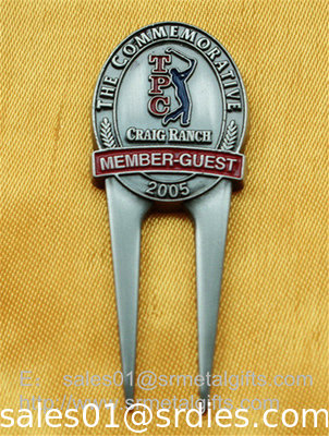 Magnetic golf divot repair tool with ball marker, blank golf pitchfork with magnet dot, supplier