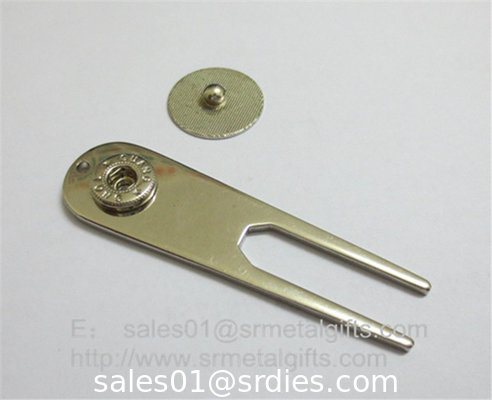 Pearl gold golf pitchfork repair key tags, functional golf divot repair tool keychains, supplier