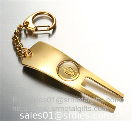 Silver alloy golf divot tool keyrings, metal golf club gift divot repair tool key tag, supplier
