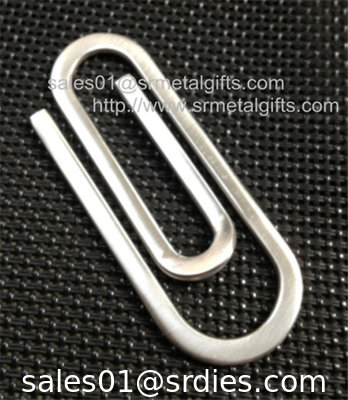Satin brush stainless steel money clip with chemically etched logo, supplier