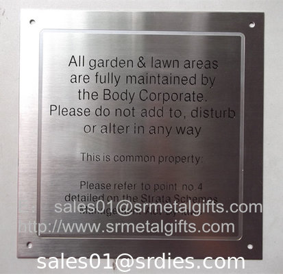 Satin brush stainless steel warning plaque with black colour fill, supplier