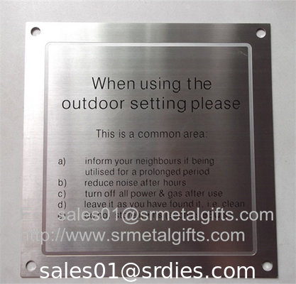 Satin brush stainless steel warning plaque with black colour fill, supplier
