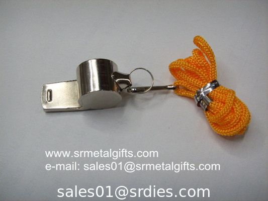 Metal whistle in stocks, cheap metal whistle with rope lanyard supplier