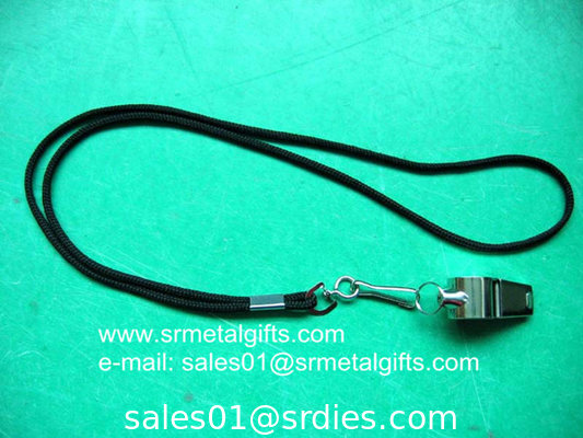 Metal whistle in stocks, cheap metal whistle with rope lanyard supplier