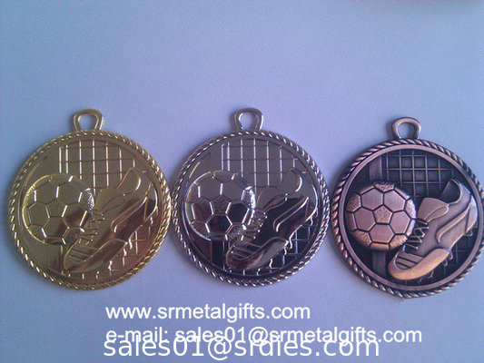 Zamak embossed metal football medals, zinc alloy soccer medals, supplier